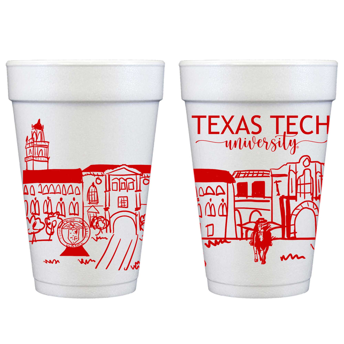 Foam Cup 10 Pack {Texas Tech University Skyline} – Hulla B'Lu at Stems
